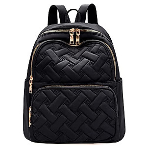 Gazigo Backpack for Women, Nylon Travel Backpack Purse Black Shoulder Bag Small Casual Daypack for Womens (Square Quilited)