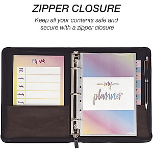 Samsill Vintage Hardback Mini 3 Ring Zipper Binder, Professional Binder Organizer, Planner, 1 Inch Capacity, Faux Leather, 5.5 x 8.5 Inch Documents, Brown