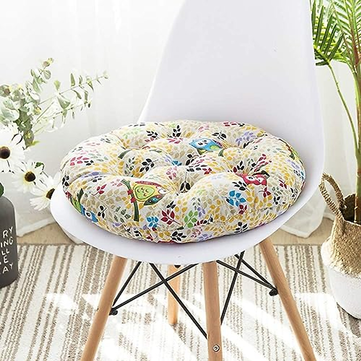 JAIJY French Chair Round Chair Seat Thick Dining Chair Cushion Soft Boho Comfortable Indoor Patio Furniture Seat Cushion Geometric Pattern Office Chair Mat (Owl,20")