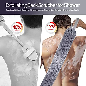 S&R PLKOP Exfoliating Body Scrubber Set - Includes Back Scrubber, Bath Glove and Shower Bath Sponge Loofah - for Women and Men Shower - Deep Clean and Vitalize Your Skin - 3-Pack(36.5*3.7 Inch, Grey)