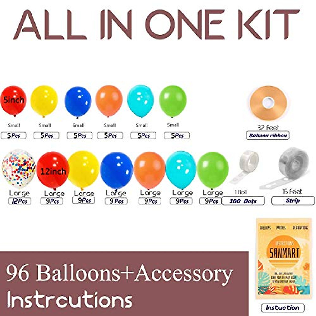 Circus Carnival Party Balloons Garland Arch Kit, Fiesta Rainbow Party Balloons, Red Yellow Blue Balloon Decoration Strip for Baby Shower, Paw Birthday Party, Wedding Party Decorations