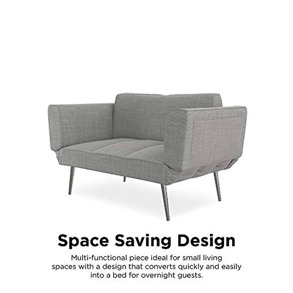 Novogratz Leyla Loveseat with Magazine Storage, Adjustable Sofa Bed Armrests to Convert into a Couch Sleeper, Light Gray Futon