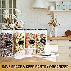 PRAKI Cereal Containers Storage Set (4L,135.2 Oz), 4PCS Airtight Food Storage Containers with Pour Spout for Kitchen & Pantry Organization Cereal Dispensers with 20 labels, Measuring Cup & Marker