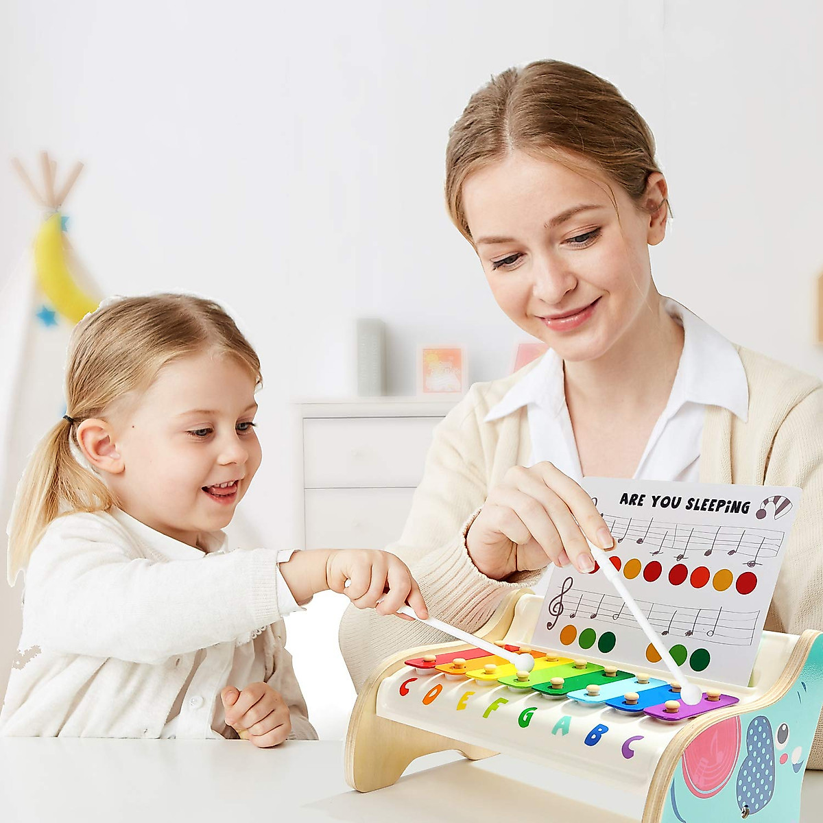 TOP BRIGHT Wooden Xylophone for Kids, Baby Musical Instrument Toy with 2 Xylophone Mallets and 3 Musical Cards, Holiday Birthday Gift for 18 Month Old Boys Girls Toddlers