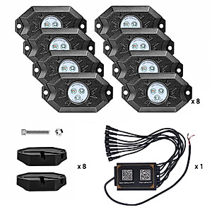 Avenemark Waterproof Neon Light 8 Pods RGB LED Rock Lights with Bluetooth App Control Music Modes Timing Function Wheel Well Light for Car Truck ATV SUV Boat