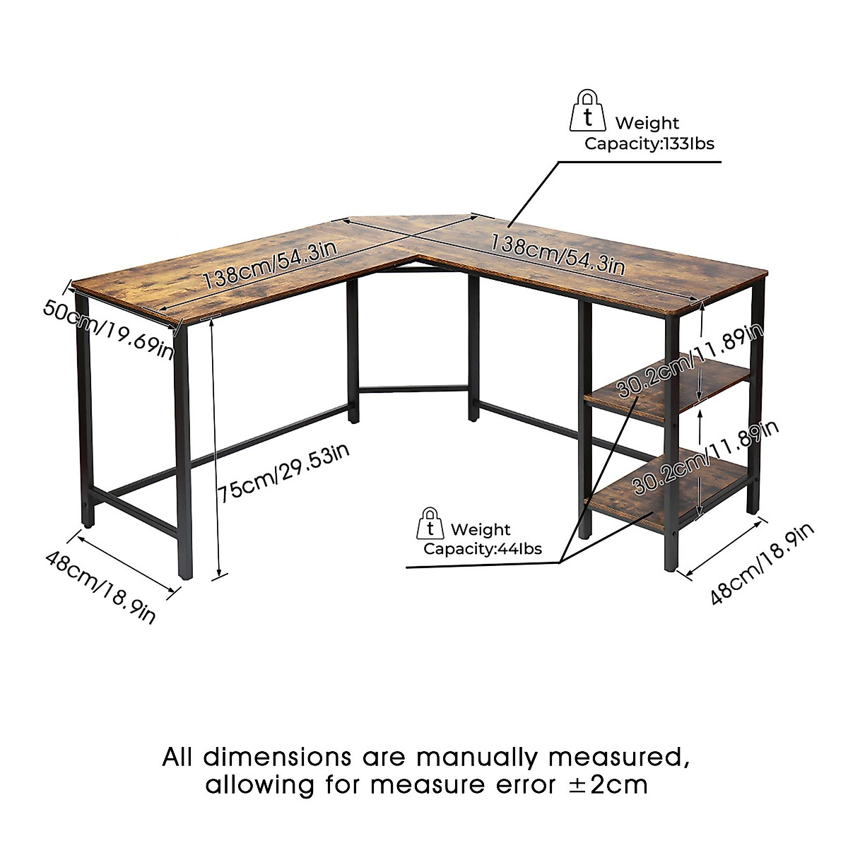 Function Home 54 Inch L-Shaped Computer Desk, Corner Desk with Reversible Storage Shelves, PC Work Desk Workstation for Home, Office