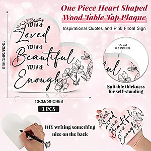 Pink Wooden Decoration for Teen Girls Inspirational Bedroom Table Decor You Are Loved You Are Beautiful You Are Enough Sign Floral Desk Ornament for Birthday Gift Graduation Gift Office Business Gift