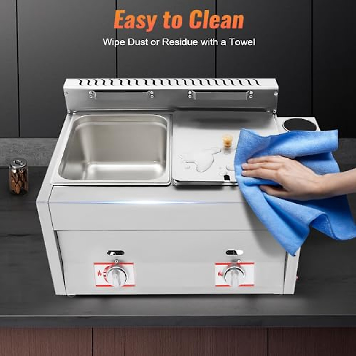 Deep Fryer Electric Deep Fat Fryers with 2 Baskets Commercial Countertop LPG Gas Fryer with Lid Stainless Steel 6L*2 Deep Fryer for French Fries Turkey Donuts Restaurant Home Kitchen