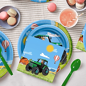 Owelleny Tractor Birthday Party Supplies - Farm Tractor Party Decorations Tableware, Paper Plates, Napkin, Cup, Disposable Cutlery, Green Tractor Birthday Baby Shower Table Decorations | Server 24