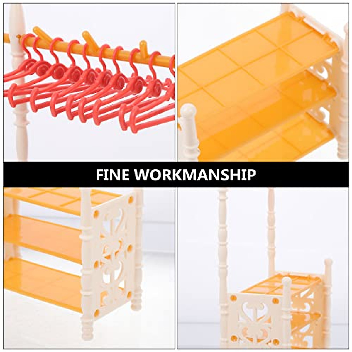 Toyvian Mini Clothes Hanger Rack Doll Dress Up Storage Rack Mini Shoe Rack for Doll Mini Clothes Rack Clothing Rack with Storage Shelf Miniature Wardrobe for Dollhouse, 10.22in