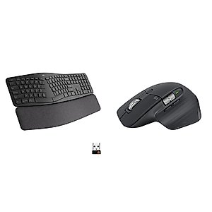 Logitech MX Master 3S Wireless Mouse and Ergo K860 Split Ergonomic Keyboard - Quieter Clicks, Faster Scrolling, Adjustable Palm Lift