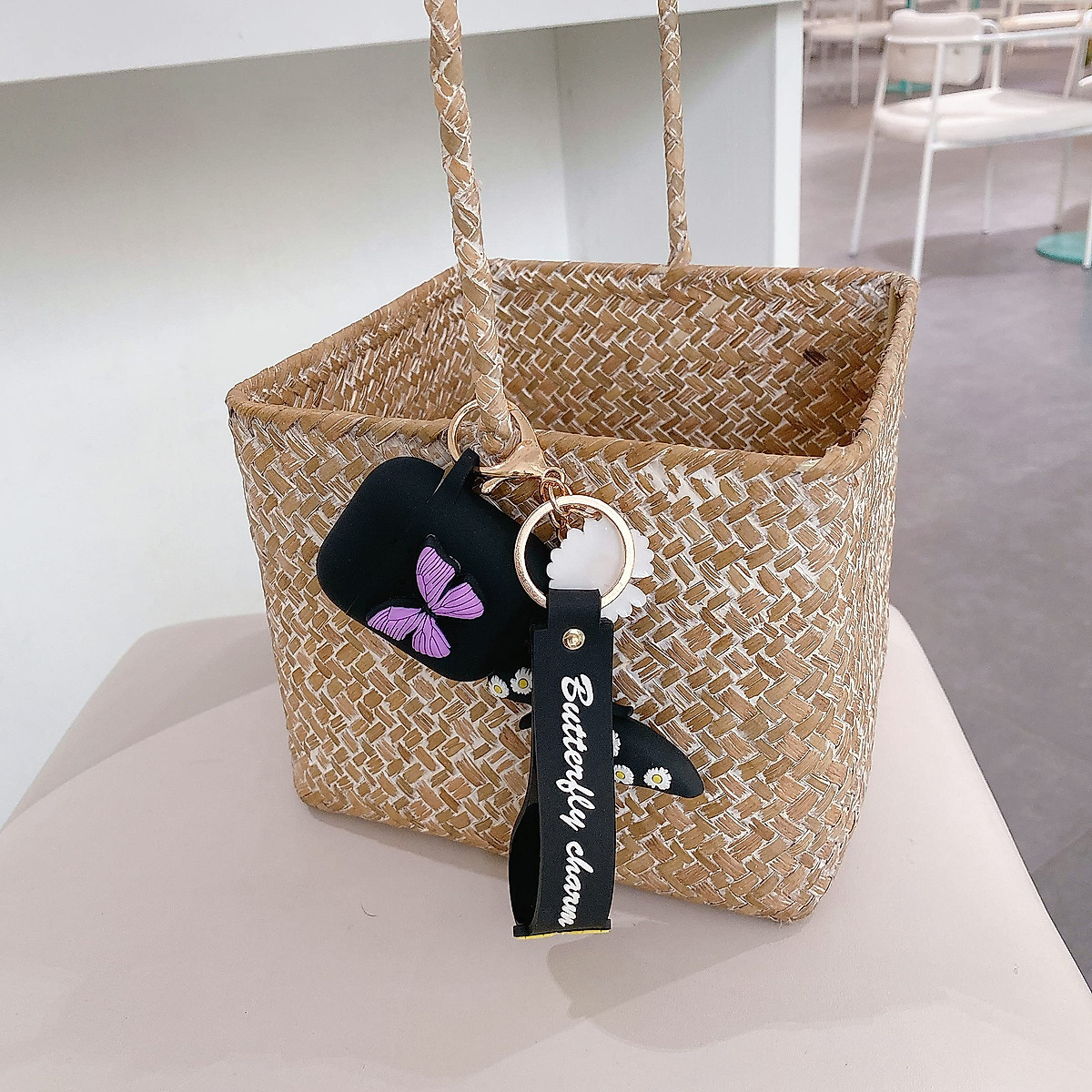 Heniu for Airpod Case, 3D Butterfly Silicone Airpods Case Cute Cover with Keychain Compatible for Apple Airpods 2&1 Charging Case-Black