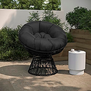 Flash Furniture Bowie Comfort Series Black Swivel Patio Chair with Black Cushion