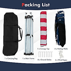 Tangkula 10x10 ft Pop-Up Canopy Tent, Outdoor Canopy Tent with Carry Bag, Waterproof Screen House Room Tent with Netting for Camping, Backyard, Wedding, American Flag Printing