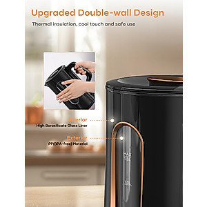 Electric Kettle, 304 Stainless Steel Interior, BPA-Free, Double Wall 1.5L Hot Water Boiler, 1500W Tea Kettle with Auto Shut-Off & Boil Dry Protection, Cordless Base & LED Indicator