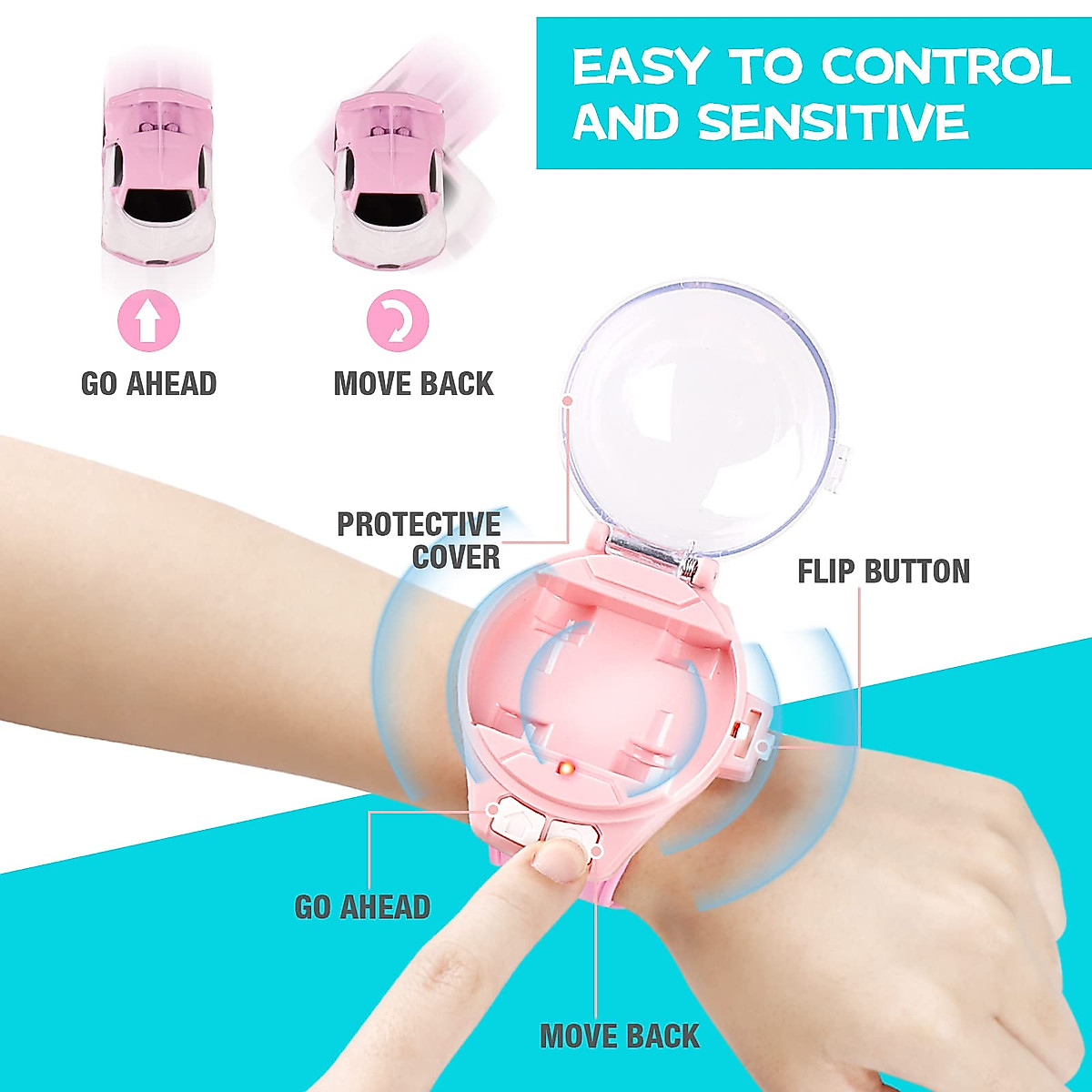 Fanxbox Mini Watch Remote Control Car Toy, 2.4 GHz Watch Remote Control Car for Kids Watch Cars Toy Gift for Boys and Girls(Pink)