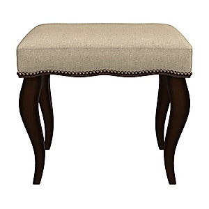 Hillsdale Furniture Hamilton Backless Vanity Stool, Burnished Oak Wood and Ivory Upholstery with Nail Head Trim