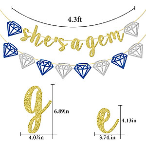 She's a Gem Banner - Diamond Themed Bridal Shower, Bachelorette Party Decorations, 4.3ft Wide, Handmade, Pre-Strung - Gemstone Party Decor in Gold, Silver, and Blue