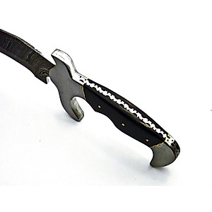 Skokie Knives Custom Hand Made Damascus Steel Hunting Knife Handle Bull Horn With Steel Bolster Bowie Black (NB)