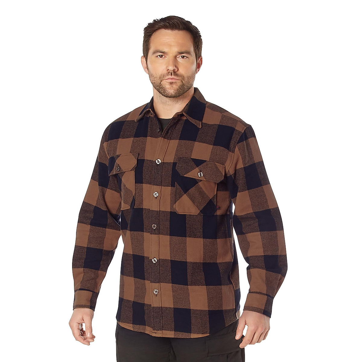 Rothco Buffalo Plaid Flannel Shirt - Rugged Comfortable and Warm Outdoor Shirt Jacket (US, Alpha, X-Large, Regular, Regular, Brown Plaid)