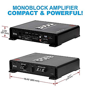 BOSS Audio Systems R1100M Riot Series Car Audio Subwoofer Amplifier - 1100 High Output, Monoblock, Class A/B, 2/4 Ohm Stable, Low/High Level Inputs, Low Pass Crossover, Mosfet Power Supply, Stereo