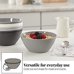 US Acrylic Fresco 28 oz. Plastic Stackable Snack Bowls for Cereal and Ice Cream in Grey Stone | Set of 8 | 6-inch Reusable, BPA-Free, Made in the USA, Dishwasher Safe Dinnerware