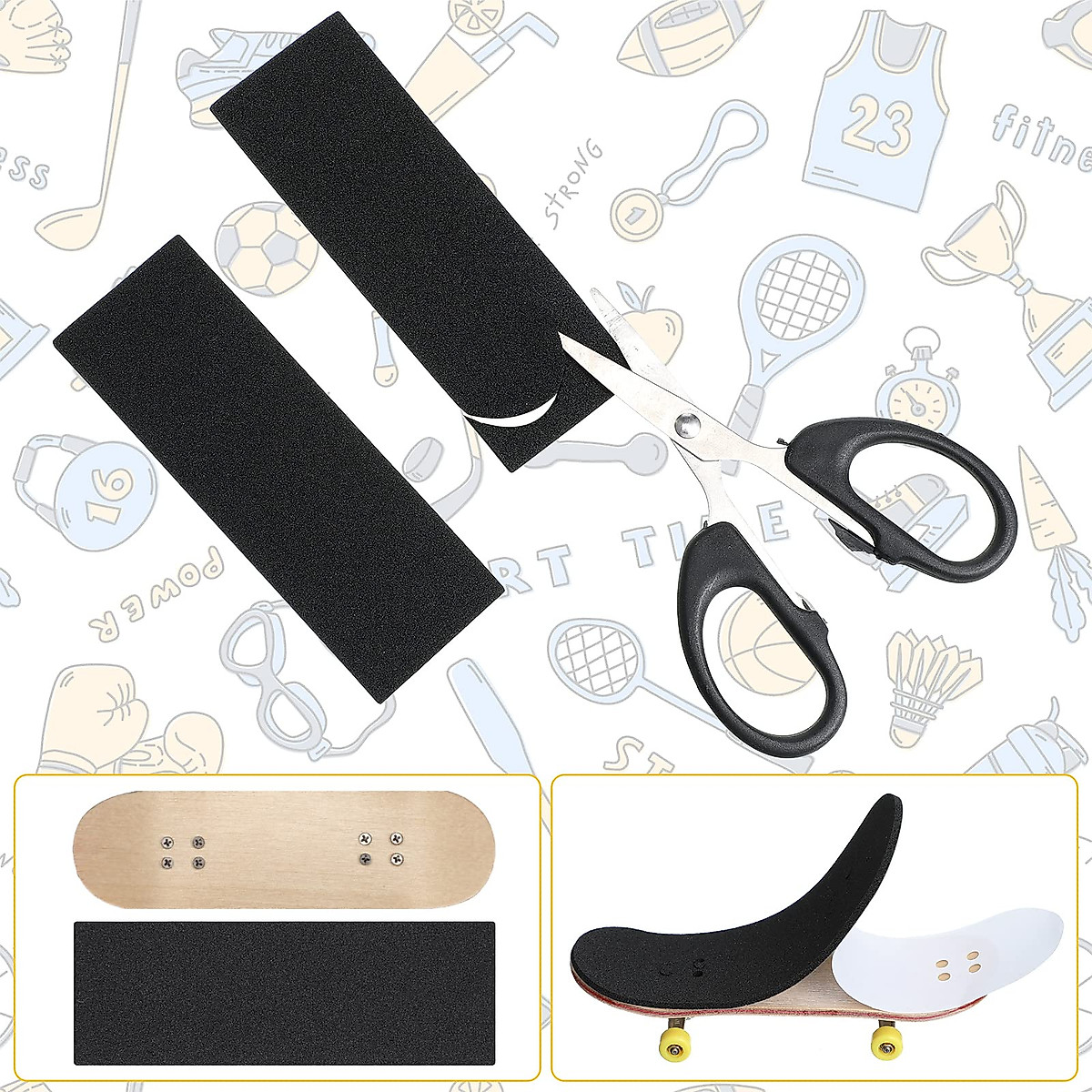 Pajean 24 pcs Black Fingerboard Foam Grip Tape 110 x 38 x 2 mm Fingerboard Deck Grip Tape Fingerboard Stickers Skateboard Foam Grip Tape for Fingerboards, Anti Slip