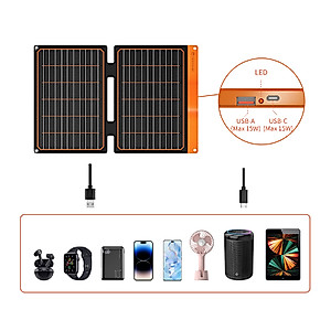 20W Small USB Solar Panel Charger 5V USB-A PD2.0 USB-C Foldable Portable Lightweight ETFE Power Emergency Panel IP67 Waterproof Hiking Camping Backpacking for Phones Tablets Power Bank