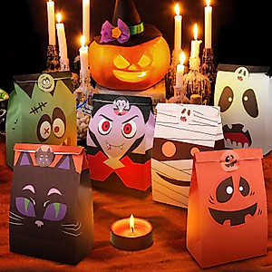 Rulyyo Halloween Goodie Bags with Stickers - 6 Design, 36 PCS Halloween Candy Bags Cute Halloween Treat Bags Halloween Paper Bags Trick or Treat Halloween Bags Halloween Party Favors Decorations