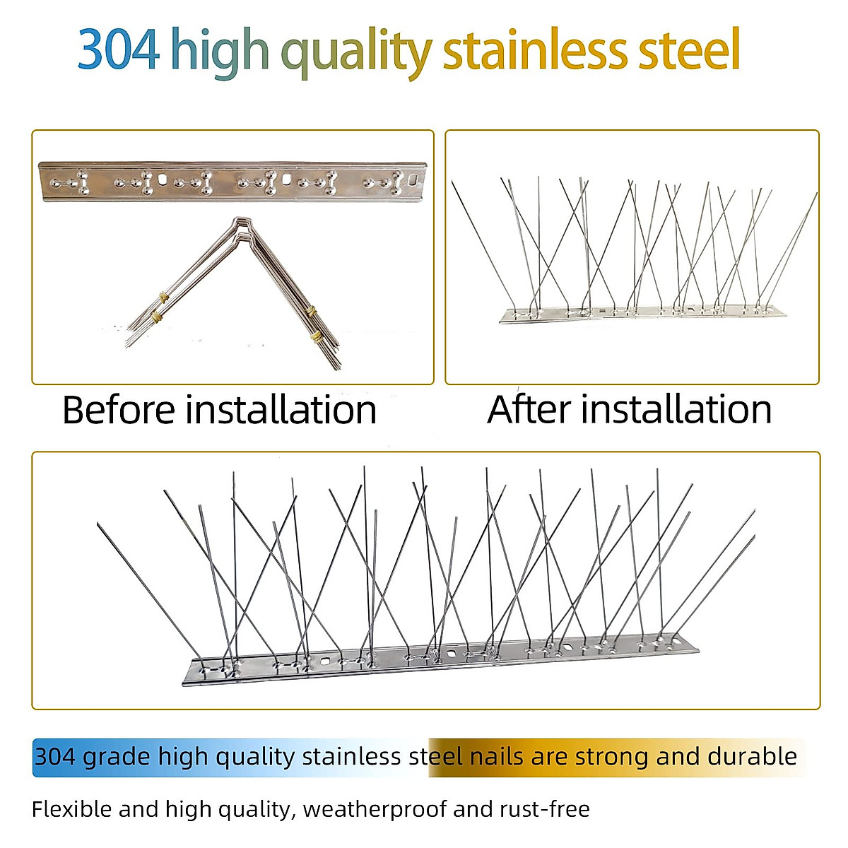 GREBAI Bird Spikes for Pigeons Small Birds,Stainless Steel Fence Spikes,Effectively Deter Crows,Woodpeckers,Pigeons and Other Small Birds Cover 16.2Feet