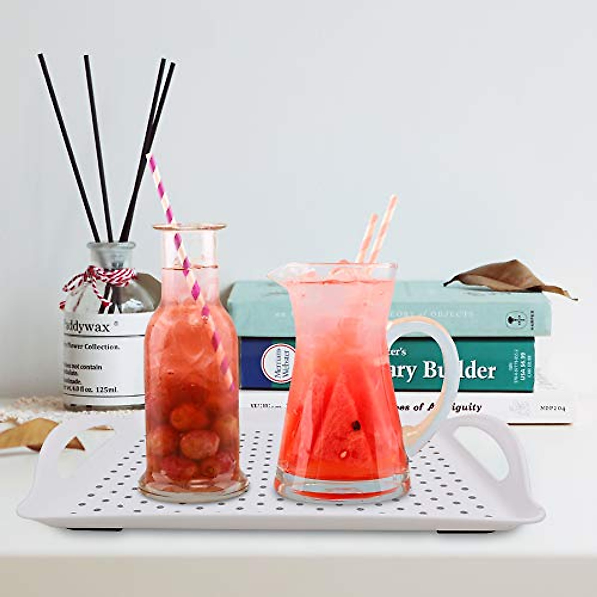 IEBIYO 3 Pcs Anti-Slip Food Serving Tray with Handles Dinner Breakfast Bed Drink Food Coffee Trays Plastic Rectangle Non-Skid Rubber Grip Multipurpose Serving Table Tray Cafeteria Trays for Eating