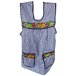 cuitáxi Traditional Mexican apron for women with pockets beautiful flower embroidery - Mandiles para mujer mexicanos mandil