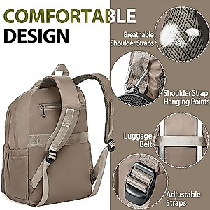 AUGUST 18 Multi-Pocket Backpack for Women Men, Casual Laptop Backpacks with Breathable Shoulder Straps and Luggage Belt for College Commute Business, 25L(Brown)