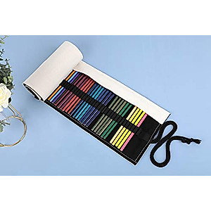 Canvas Roll up Pencil Pen Holder Case, 48 Slots Large Capacity Artist Paint Brushes Organize Pouch (Beige)