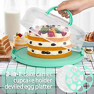 HANSGO Round Cake Carrier, Cake Container with Lid and Handles 3-in-1 Multipurpose Cake Keeper Holder Platter for Cupcake Devil Eggs 10 Inch Cake Dishwasher Safe