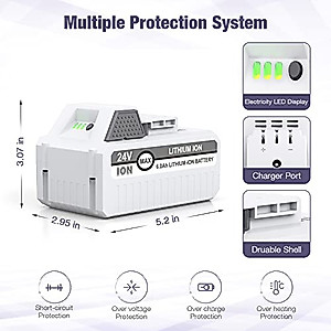 C D H 6000mAh 24VBAT-LTE Replacement Lithium-iON Battery for Snow Joe+Sun Joe 24V Battery Series 24BAT-LTX/LTW/LTE/LT/XR Pro