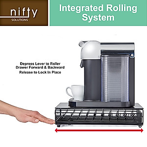 Nifty Vertuoline Rolling Coffee Pod Drawer – Satin Black Finish, 40 Pod Capsule Holder, Compact Under Coffee Pot Storage, Office or Home Kitchen Counter Organizer
