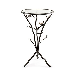 FirsTime & Co. Aged Bronze Bird and Branches Tripod Side Glass Tabletop Accent Table, 24" H x 14" W x 14" D, Bronze