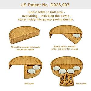 Picnic at Ascot Deluxe Bamboo Cheese / Charcuterie Board with Accessories & Cheese Markers - Innovative Patented Design - Quality Assured in The USA