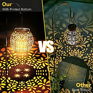 Brizled Solar Lantern Lights, 2 Pack Outdoor LED Solar Hanging Lantern Lights with Star Projection, Warm White Solar Garden Lights Retro Table Lantern Lights Waterproof for Garden Patio Courtyard Path