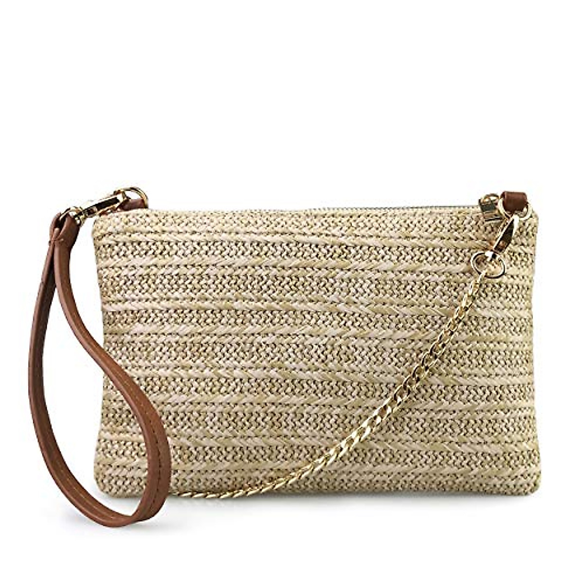 Straw Zipper Small Cross body bag Wristlet Clutch Womens Purse (Brown)