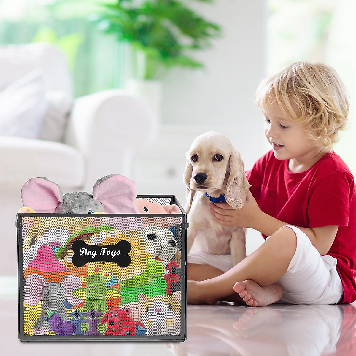 Lolytama Metal Dog Toy Box-Dog Toy Basket-Wire Mesh Basket-Cute Pawprint Dog Bone-Pet Accessory Rust-Resistant Finish-for Cat & Dog Toy Organization & Storage