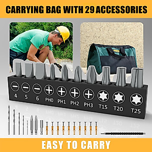 INSPIRITECH 20V Cordless Drill, Power Drill Set with 2 Batteries and Charger,3/8-Inch Chuck Electric Drill Kit with 24-Torque Setting, Drill Driver Bits and Tool Bag Included