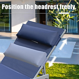 Domi Outdoor Lounge Chairs Set of 3, Upgraded Aluminum Chaise Lounge Chair W/ 5 Adjustable Positions, Patio Lounge Chair for Pool, Deck, Lawn, 2 Pool Chairs and 1 Side Table, Navy Blue