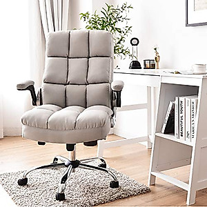 Giantex Executive Office Chair, Big and Tall Ergonomic Computer Chair, Adjustable Tilt Angle and Flip-up Armrest Linen Fabric Upholstered Chair with Thick Padding, High Back Managerial Chair (Beige)