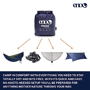 ENO OneLink Hammock System - Includes DoubleNest Hammock, Atlas Suspension System, Guardian Bug Net, and ProFly Rain Tarp - Set of Hammock Essentials for Camping, Hiking, or a Festival - Navy/Olive