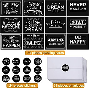 Outus 24 Set Motivational Cards with Envelopes, Inspirational Greeting Note Card, Graduation Cards with Envelopes and Stickers for Teacher Students, Birthday Party Classroom School Supplies