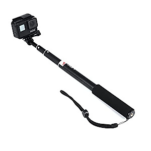 HSU Extendable Selfie Stick for Action Camera，Waterproof Hand Grip for GoPro Hero 11/10/9/8/7, Handheld Monopod 6.5" to 26.4" Compatible with Cell Phones, AKASO Campark and Other Action Cameras