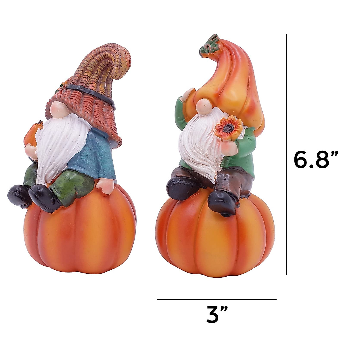 Etistta 2PCS Fall Gnome Pumpkin Decor for Harvest Thanksgiving Figurine, 6.5 inch Polyresin Gnomes Figurine for Home Tabletop Garden Holiday Decorations