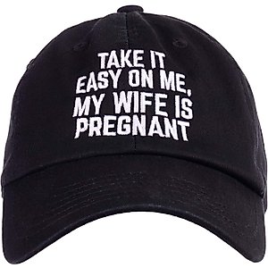 Ann Arbor T-shirt Co. Take it Easy on Me, My Wife is Pregnant | Funny New Dad Be Nice Father's Baseball Dad Hat Black